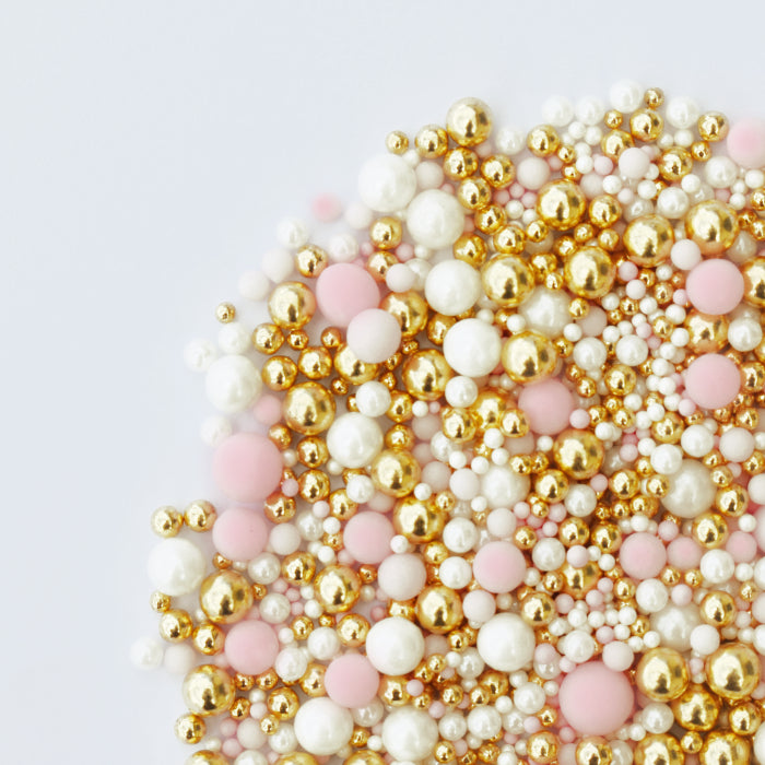 Deluxe Sprinkle Medley - Pink/Gold/White Pearls – Cake Warehouse